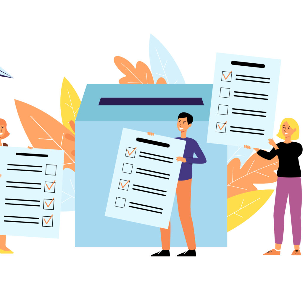 Cartoon,People,Putting,Paper,Poll,Results,In,Box,,Campaign,Team ...